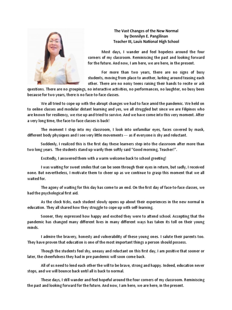 The Vast Changes of The New Normal | PDF | Classroom | Cognition