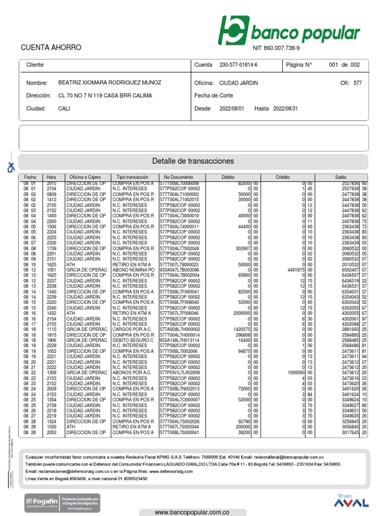 Extracto Cuenta Ahorros AGOSTO | PDF | Economía política | Economias