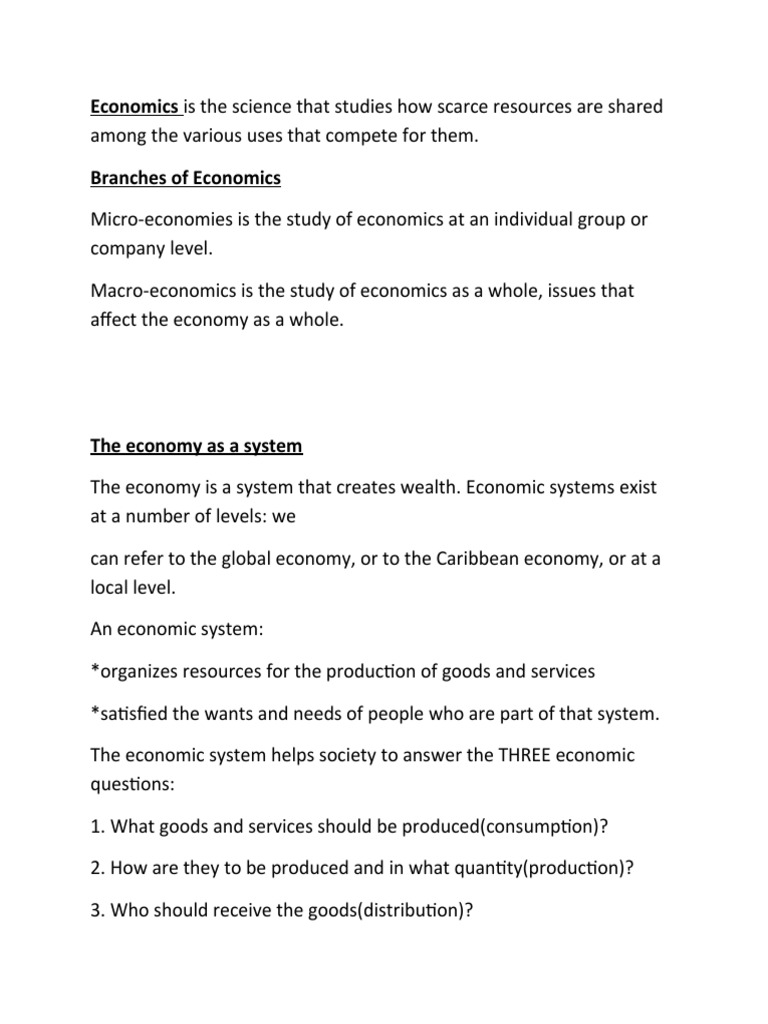 Economics Notes Csec. | PDF | Economics | Labour Economics