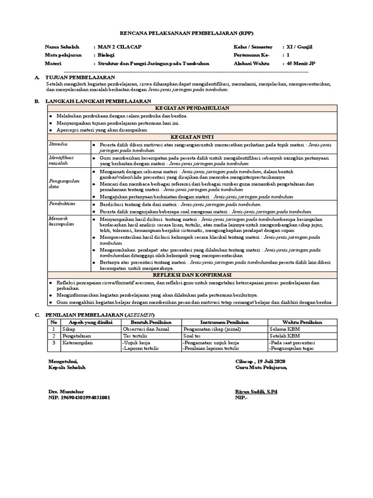 RPP 2 - Struktur Dan Fungsi Jaringan Pada Tumbuhan | PDF