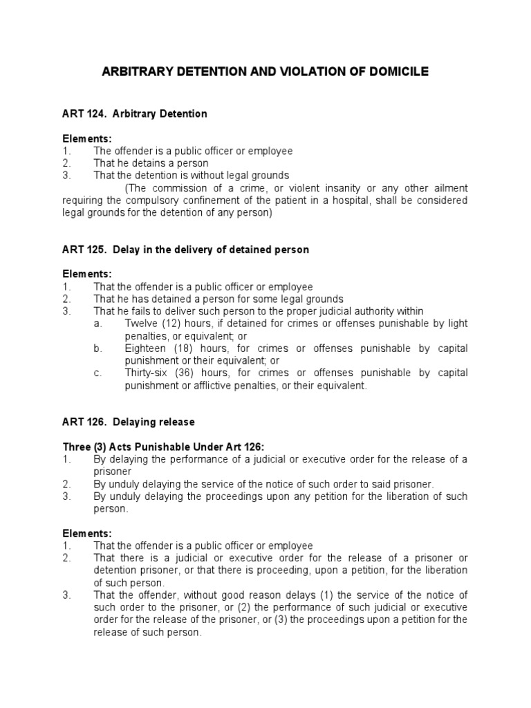 Arbitrary Detention and Violation of Domicile | PDF | Detention ...