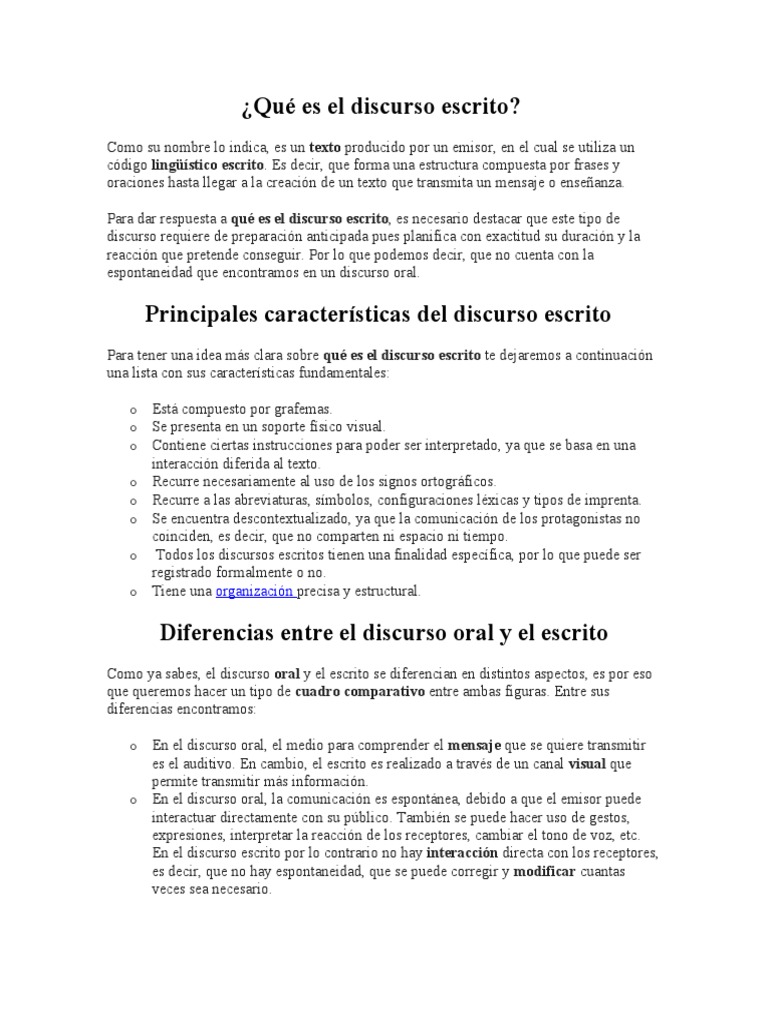 Qué Es El Discurso Escrito | PDF | Hablar en público | Comunicación
