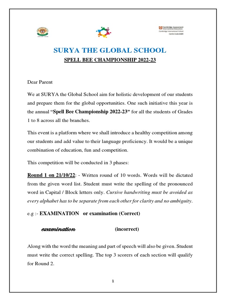 Gr4 Spell Bee Parent Student Circular | PDF