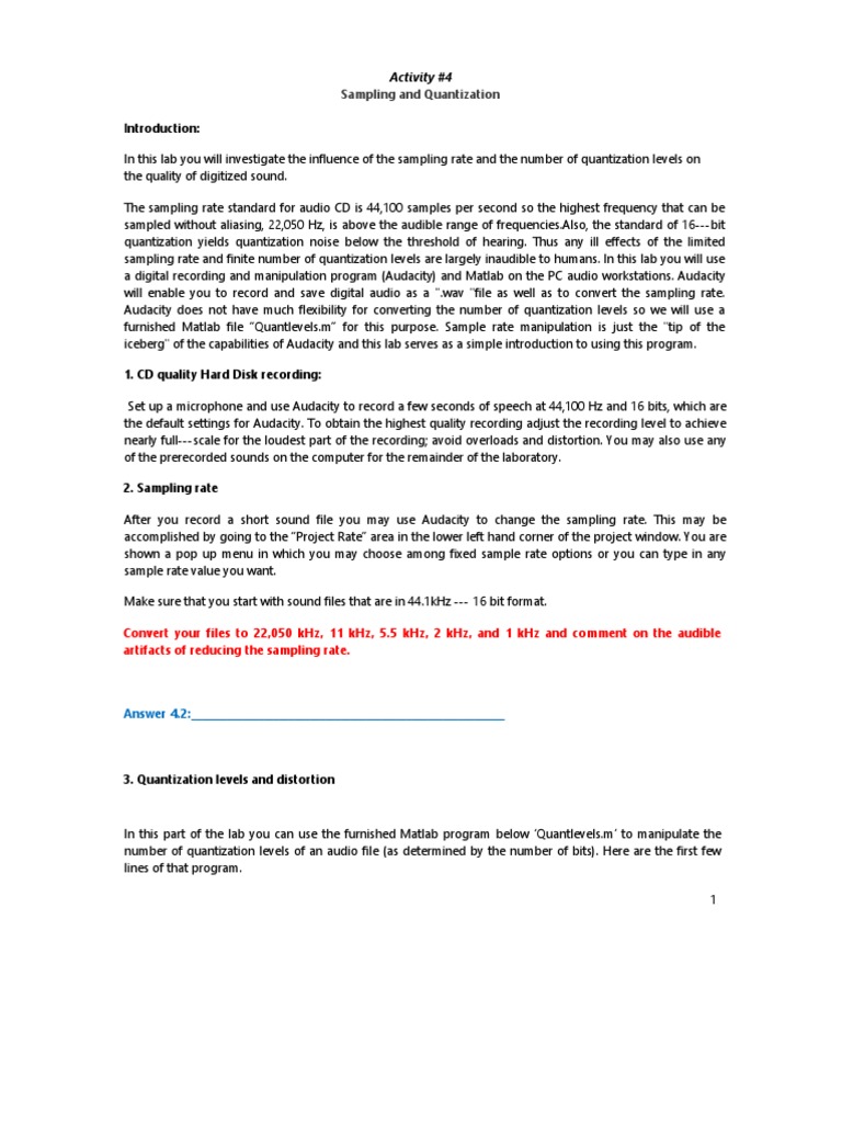 Audacity Lab: Sampling & Quantization | PDF | Sampling (Signal ...