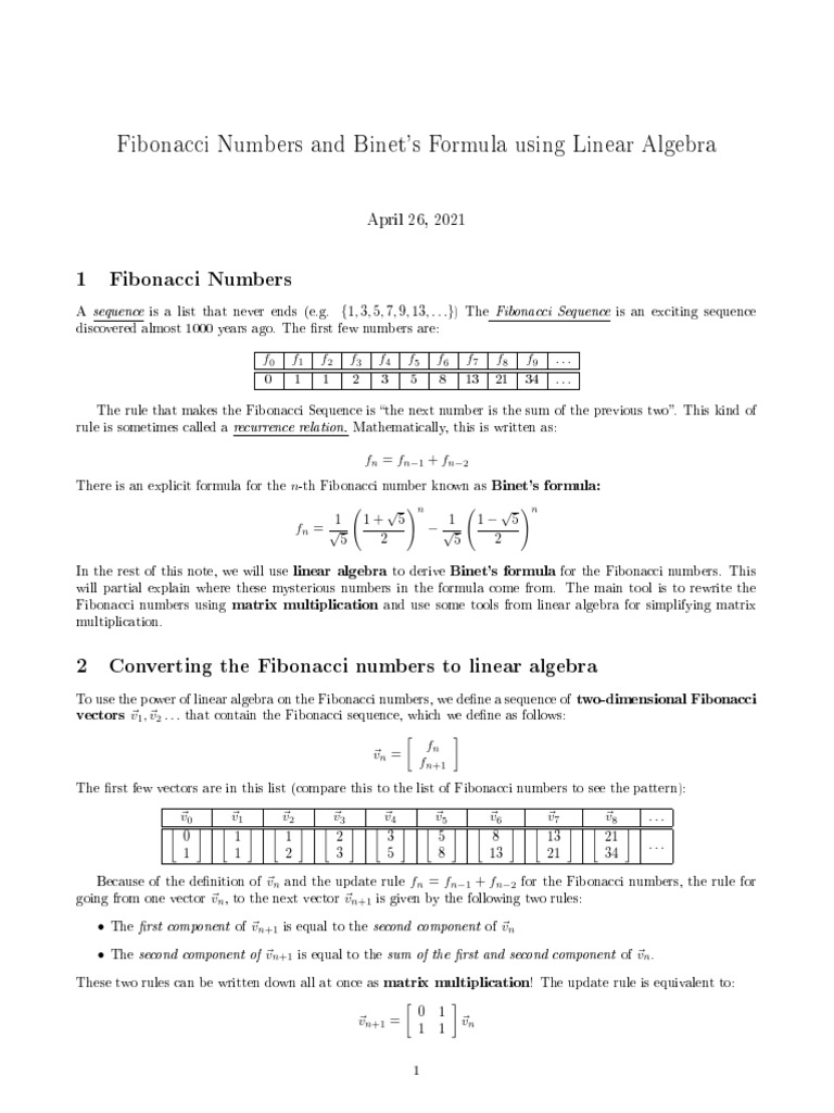 Fib - Lin - Alg Fibonacci Binuet Algebra Lineal | PDF | Eigenvalues And Eigenvectors | Matrix ...