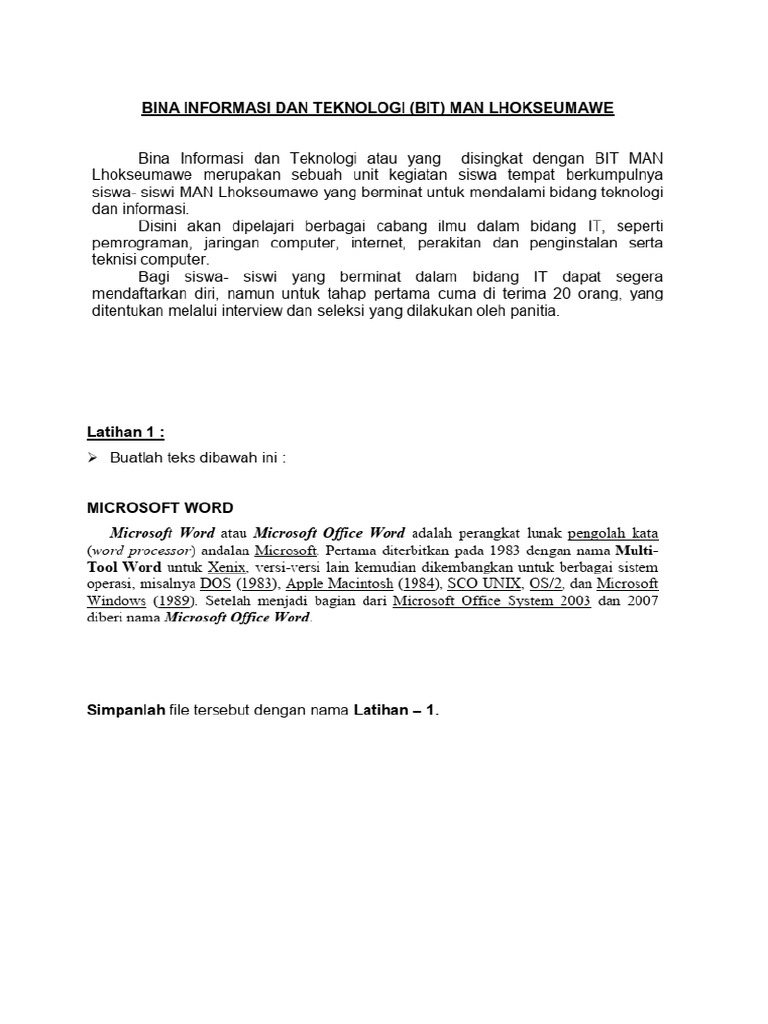 Informatika Word 1 X Titl Pdf 