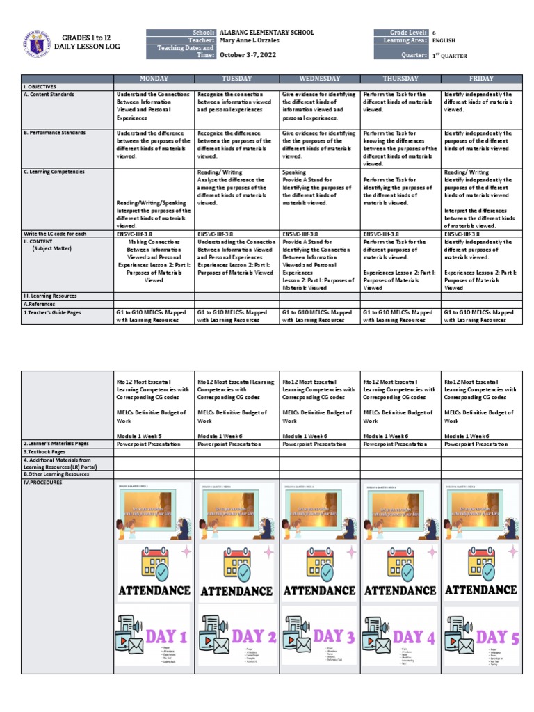 DLL English-6 Q1 W6 Melcs | PDF | Learning | Cognition DLL English-6 Q1 W6 Melcs | PDF | Learning | Cognition