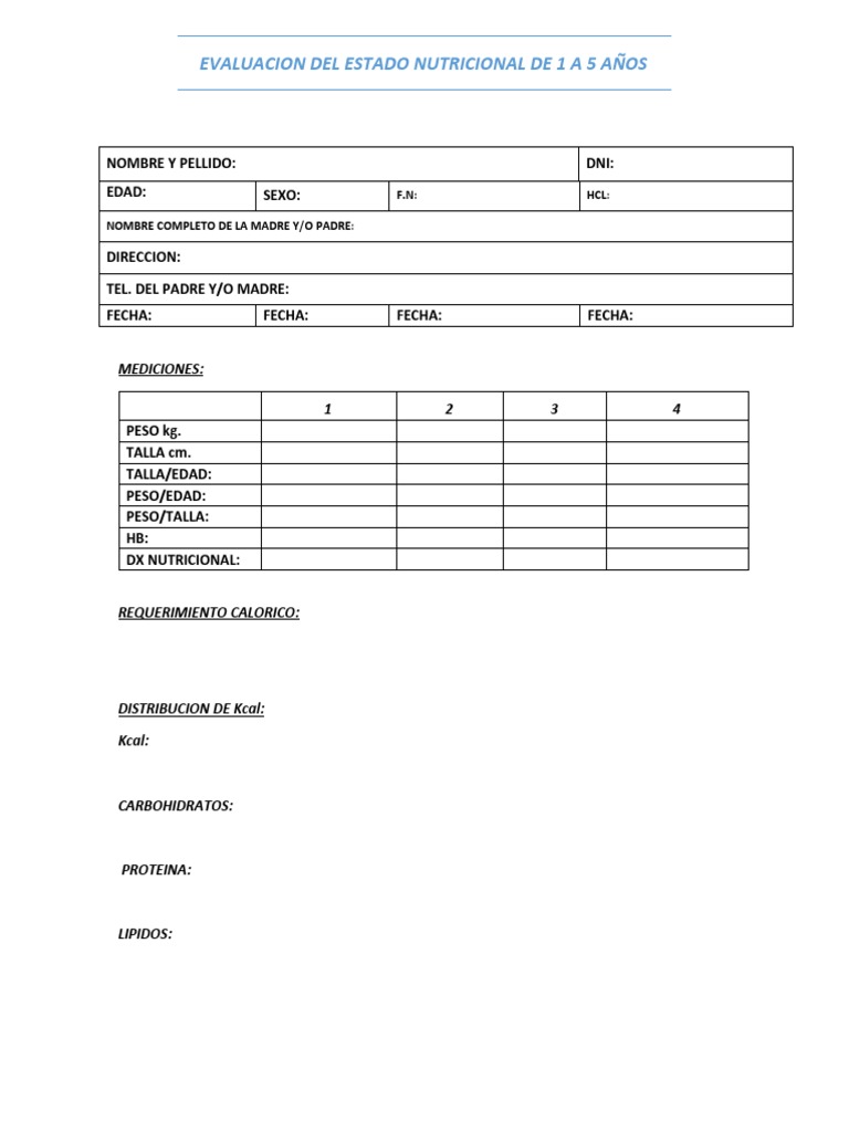 Ficha de Evaluacion Nutricional en Niños de 1 a 5 Años | PDF