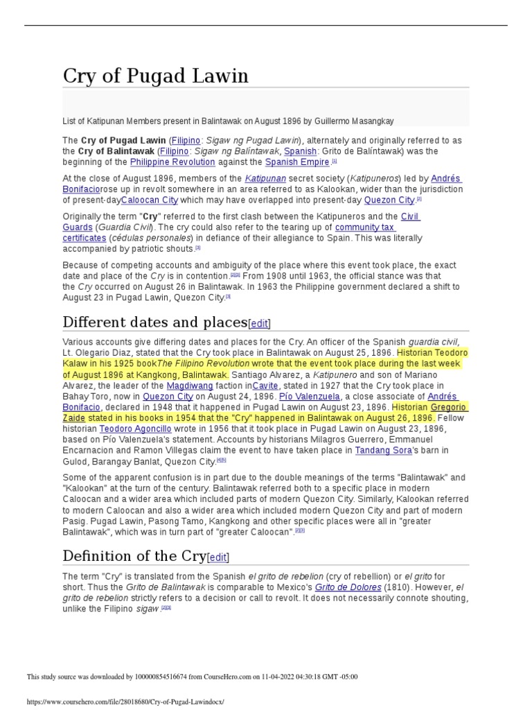 Cry of Pugad Lawin | PDF | Spain | Decolonization