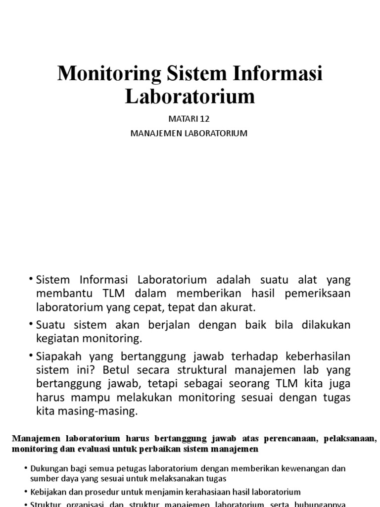 MATERI 12, Monitoring Sitem Informasi Laboratorium, Manajemen ...