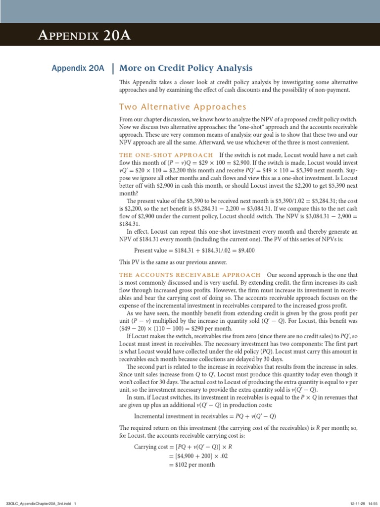 APPENDIX 20A. Appendix 20A More On Credit Policy Analysis. Two ...