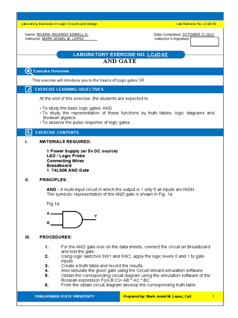 RIVERA LOGIC CIRCUITS - Lab 2 | PDF | Logic Gate | Boolean Algebra