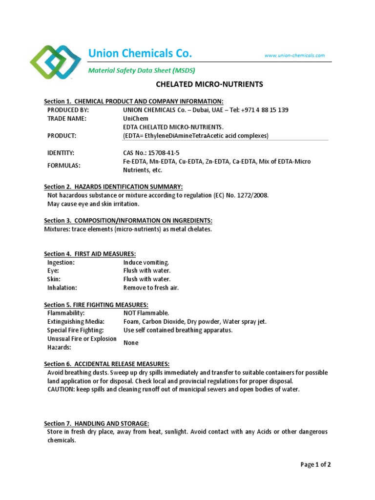 Cu-Ca-Fe EDTA MSDS | PDF | Water | Chemical Substances