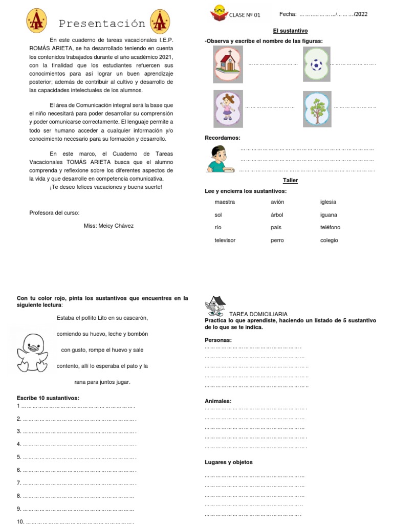 Material Del Sustantivo 1er Grado | PDF | Modificación de ...