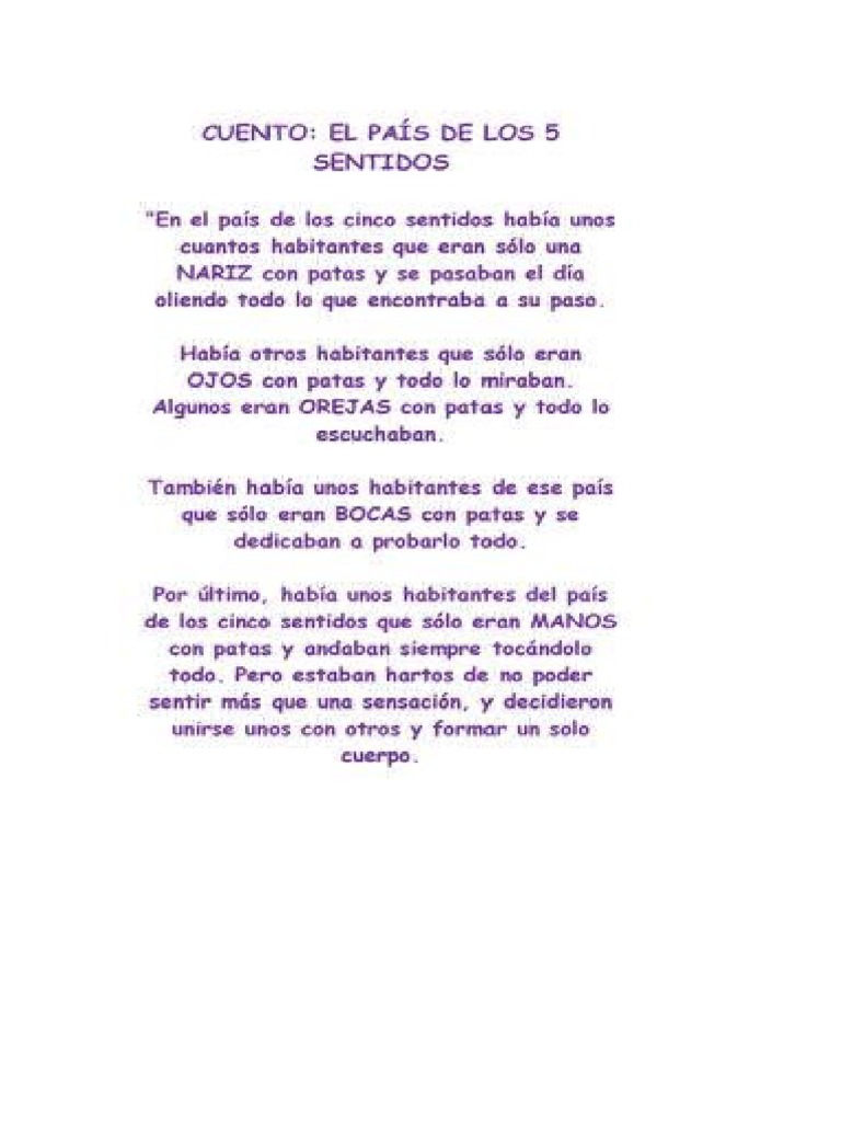 Cuento Los 5 Sentidos | PDF