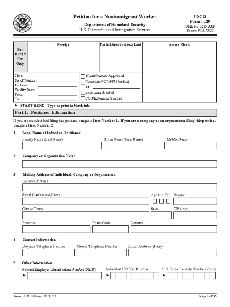Ins Form I 129 | PDF | Federal Government Of The United States