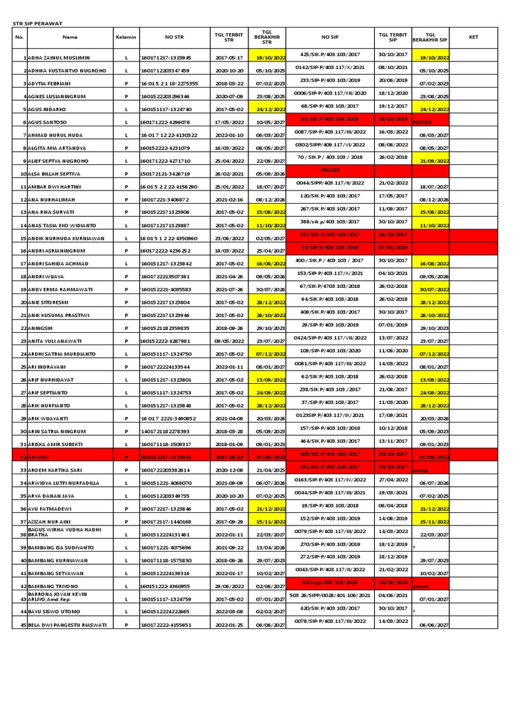Rekap Sip STR Perawat Per 09082022 | PDF