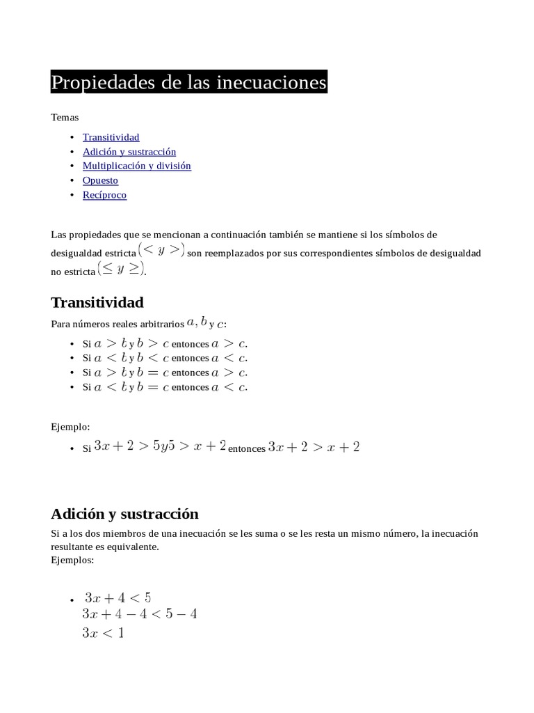 Propiedades de Las Inecuaciones | PDF