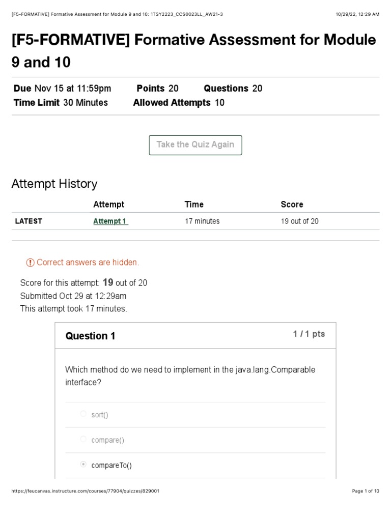 (F5-FORMATIVE) Formative Assessment For Module 9 and 10: 1TSY2223 ...