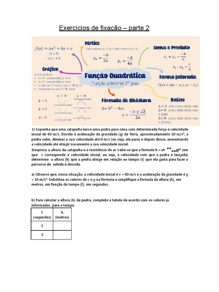 Resolução De Exercícios Sobre Movimento De Projéteis E Funções