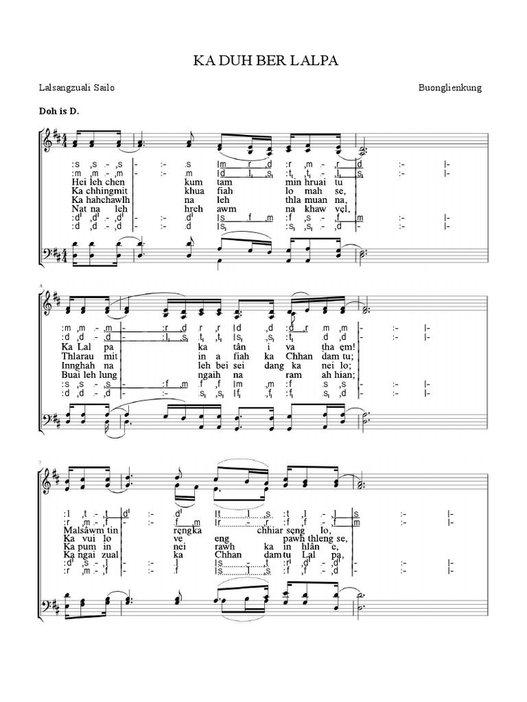 Ka Duh Ber Lalpa Lyrics Guide | PDF