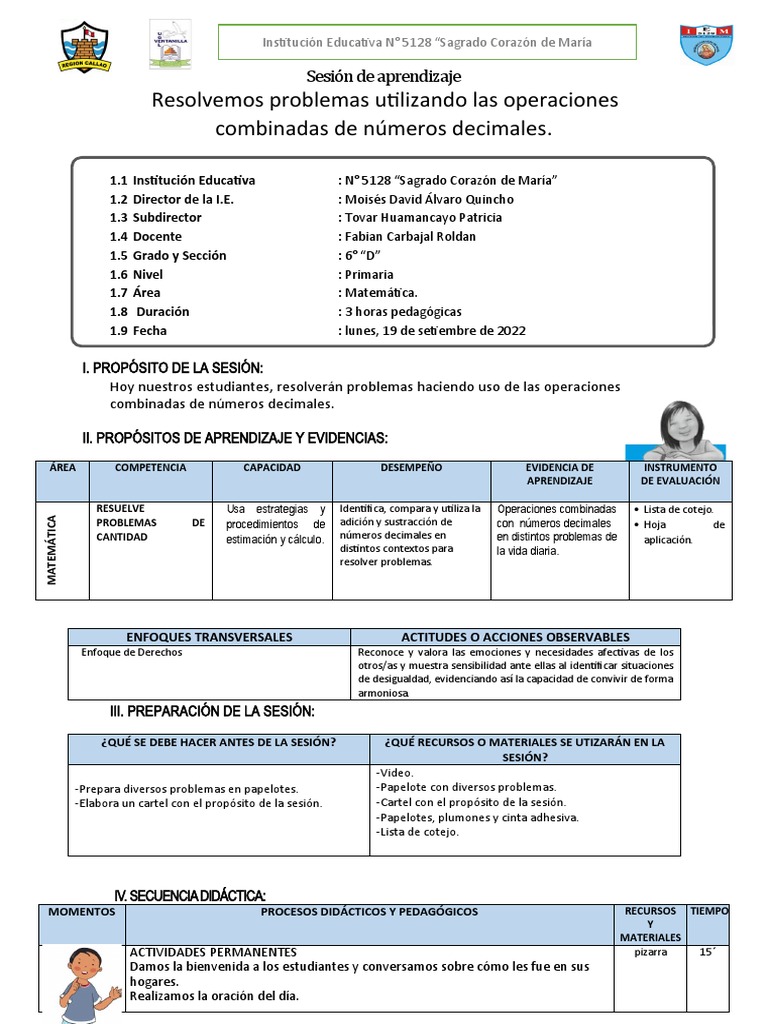 Operaciones Combinadas con Decimales 6° | PDF | Aprendizaje | Cognición
