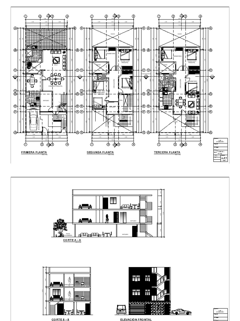 Plano de Arquitectura de Vivienda Multifamiliar de Tres Pisos | PDF