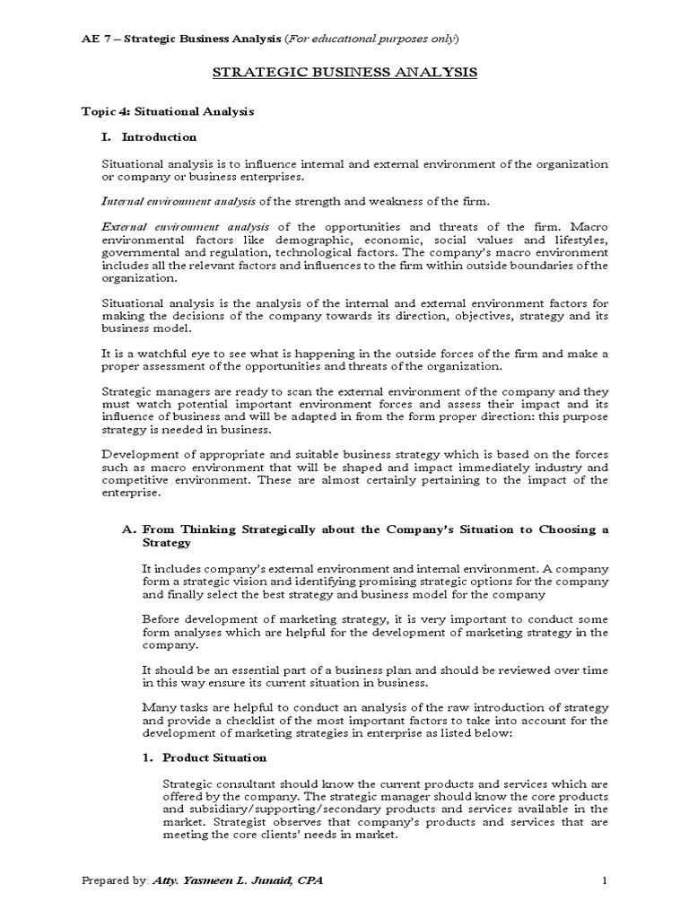 Topic 4 - Situational Analysis | PDF | Strategic Management | Marketing ...