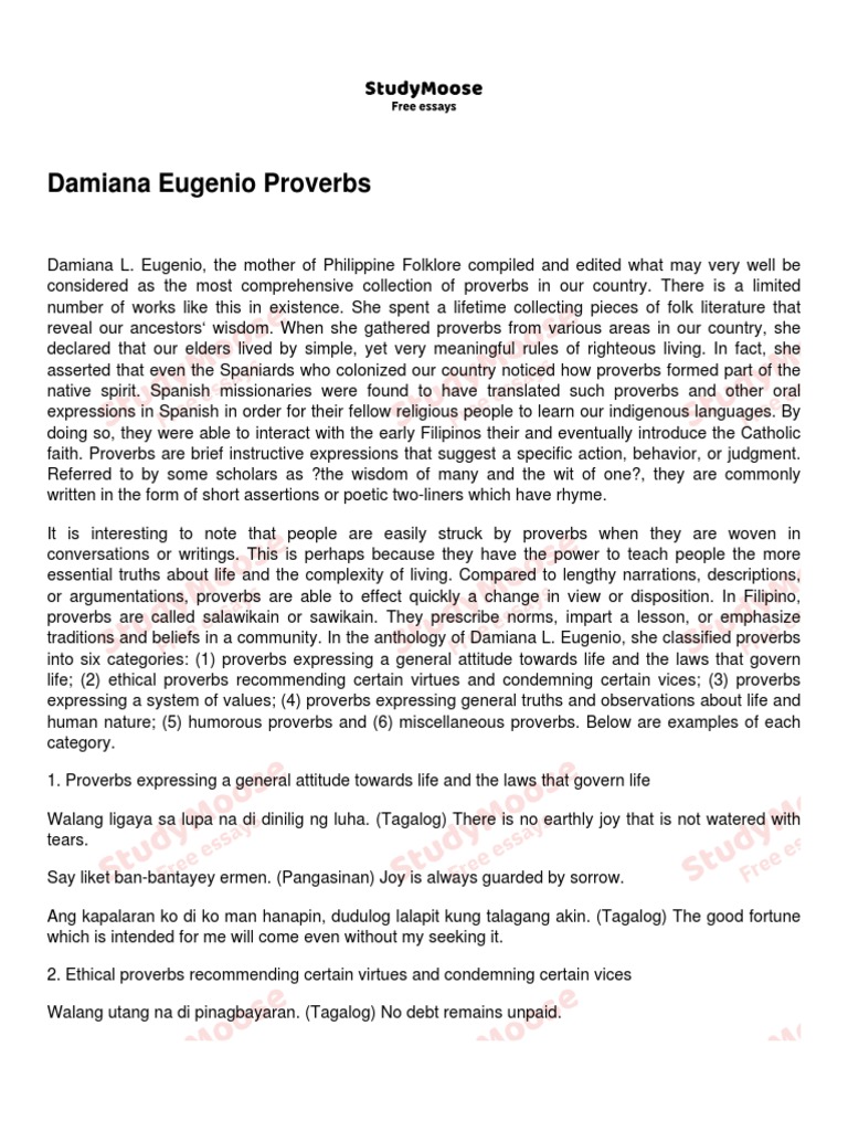 Damiana Eugenio Proverbs | PDF | Book Of Proverbs | Linguistics