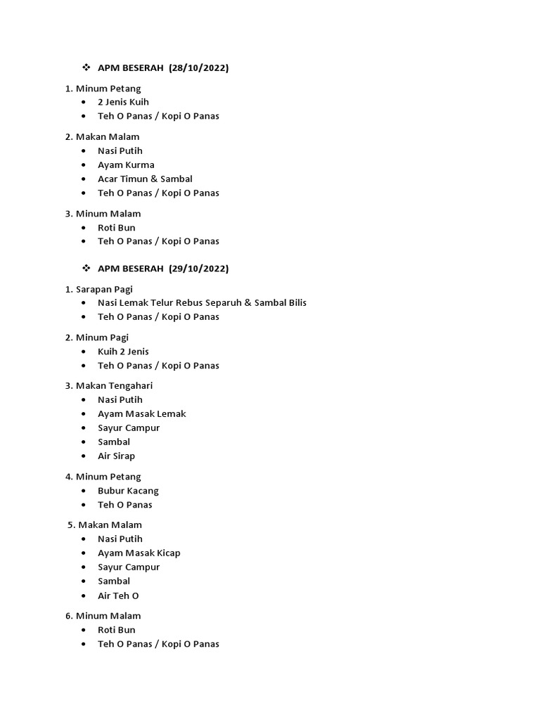 Senarai Menu Untuk JKM | PDF