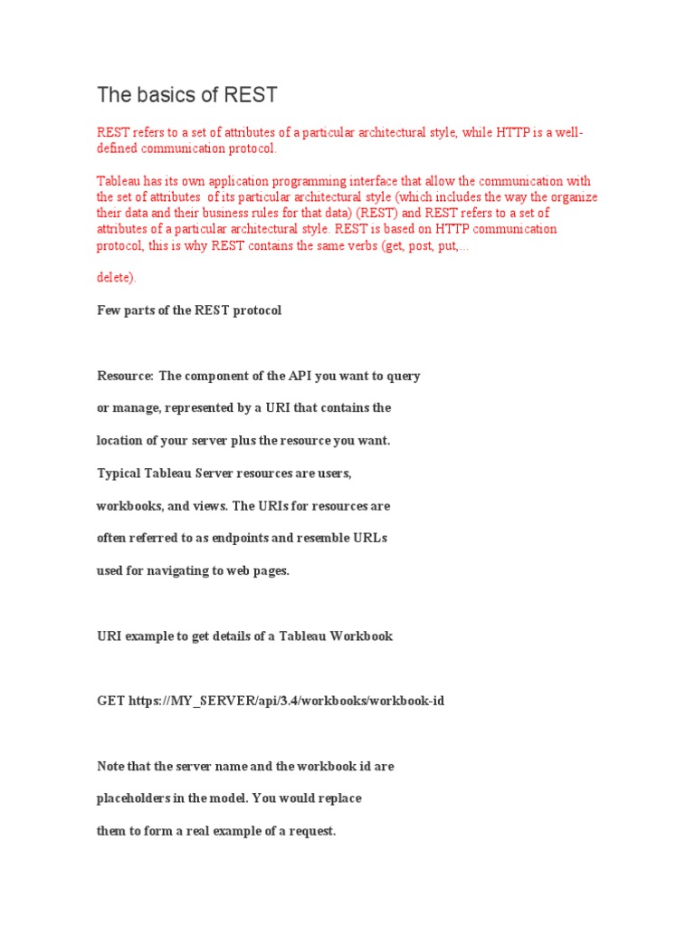 Tableau REST API | PDF | Representational State Transfer | Hypertext Transfer Protocol