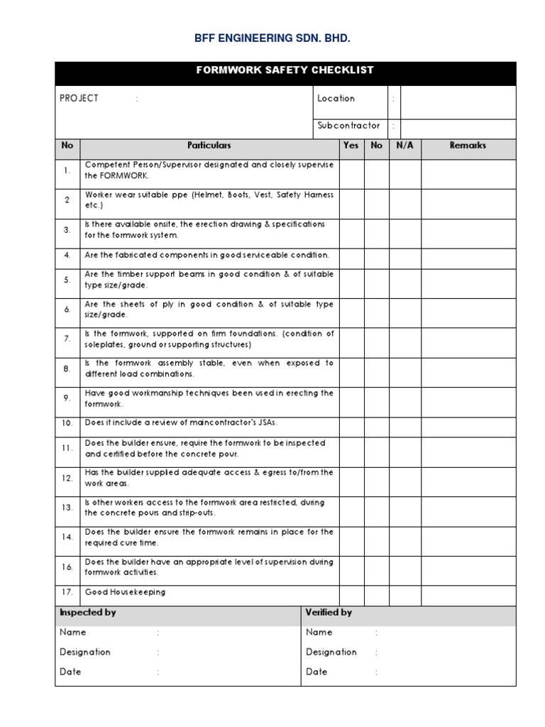 7 - Formwork Checklist | PDF