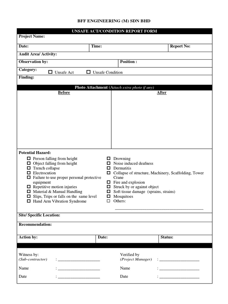 Unsafe Act-Condition Report - Templete | PDF