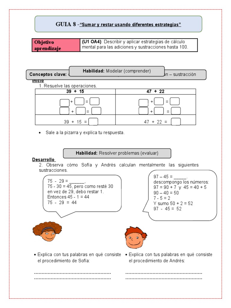 GUIA 8 - "Sumar y Restar Usando Diferentes Estrategias" | PDF ...