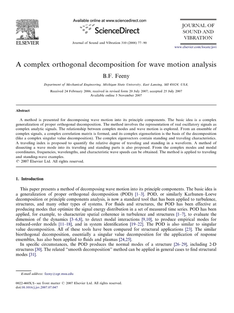 A Complex Orthogonal Decomposition For Wave Motion Analysis | PDF | Normal Mode | Eigenvalues ...