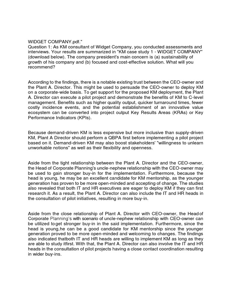 Widget Company | PDF | Mentorship | Economies