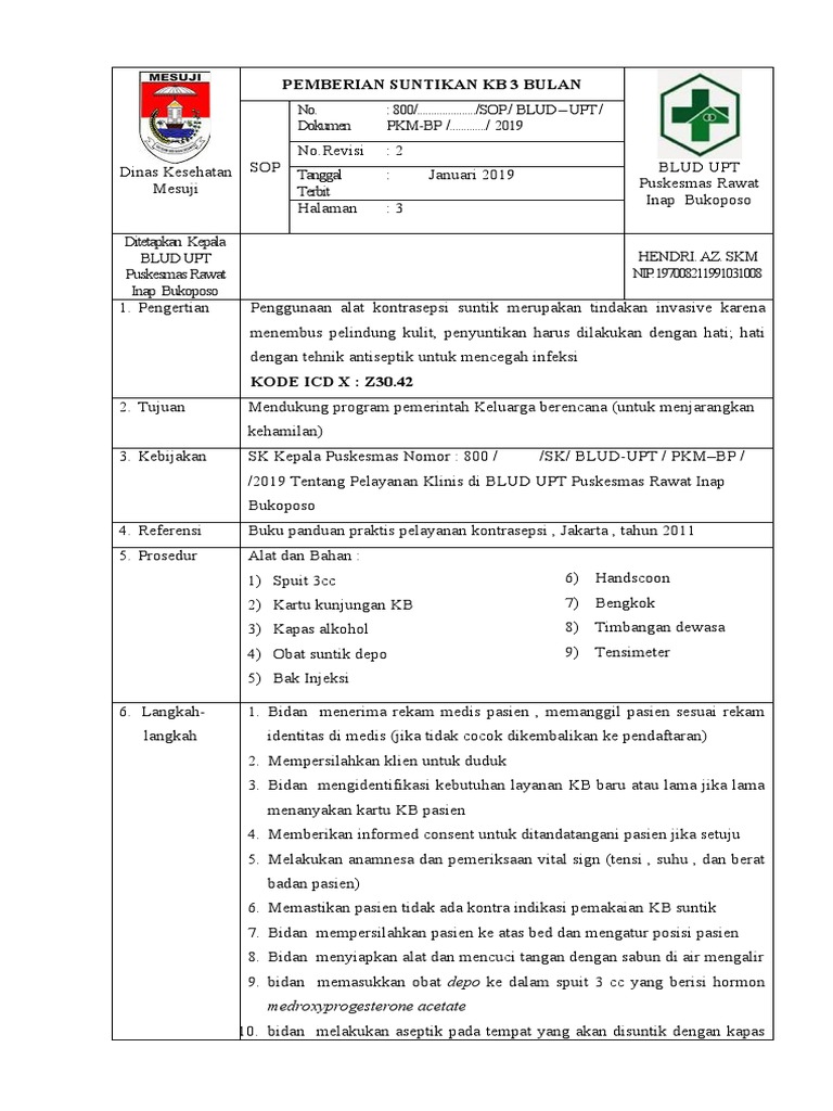Sop Kia KB Suntik 3 Bulan | PDF