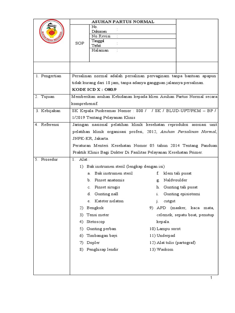 SOP 1 Partus Normal | PDF
