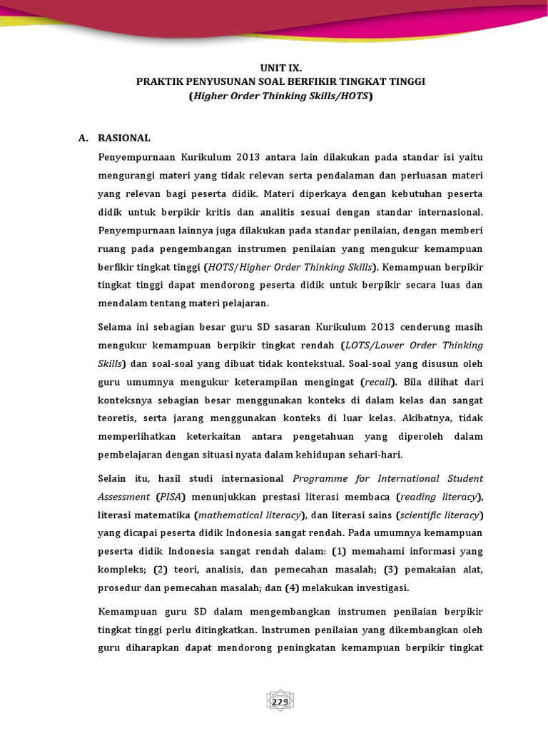 6 - Unit Ix - Praktik Penyusunan Soal Hots - 11 Jan 2018 | PDF