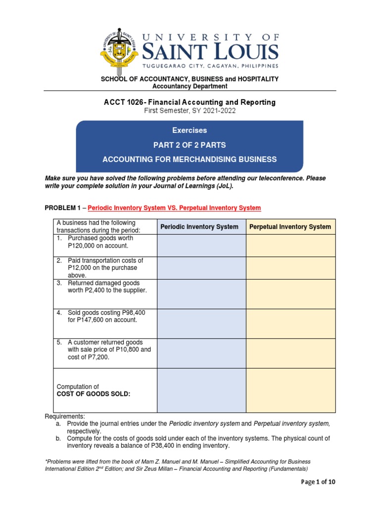 Exercises - Accounting For Merchandising Business Part 2 | PDF ...