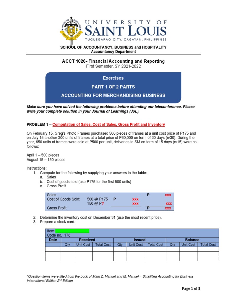 Merchandising Accounting Exercises | PDF | Cost Of Goods Sold | Inventory