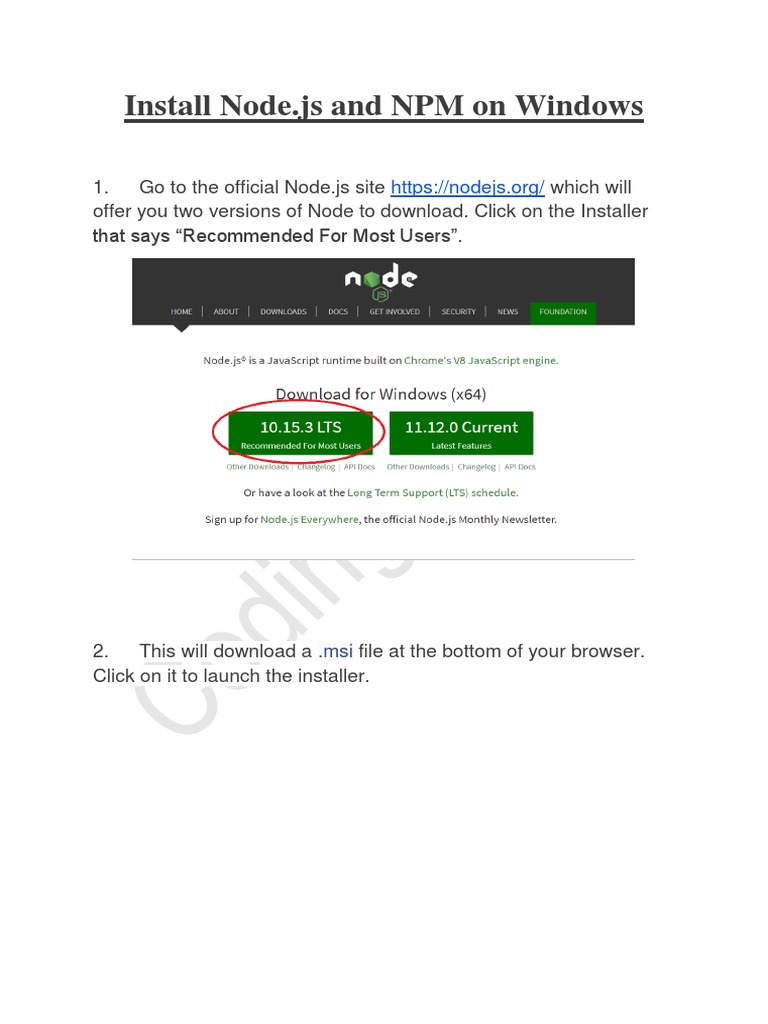 Install Node.js & NPM on Windows | PDF | Computers