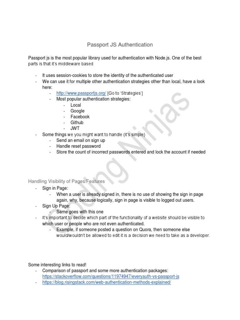 Passport JS Authentication: Handling Visibility of Pages/Features | PDF ...