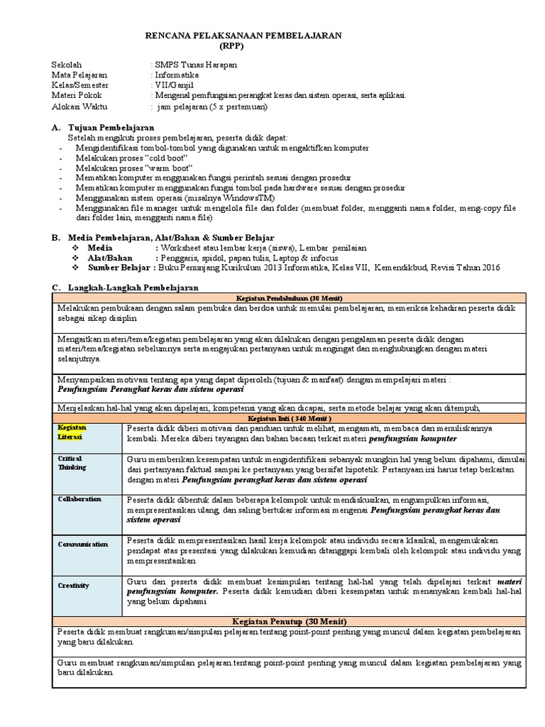 RPP 1 Lembar Tik 7 1 | PDF | Karier & Perkembangan | Seni