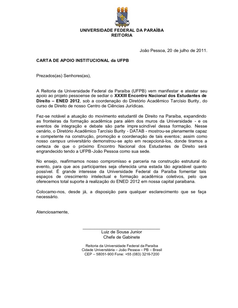 Carta de Apoio Institucional