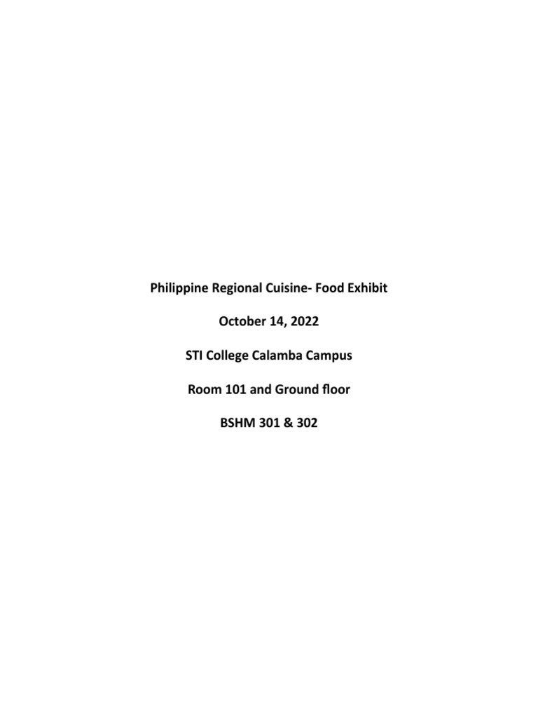 Exploring Regional Cuisine Through Recipes: A Food Exhibit at STI College Calamba Campus | PDF