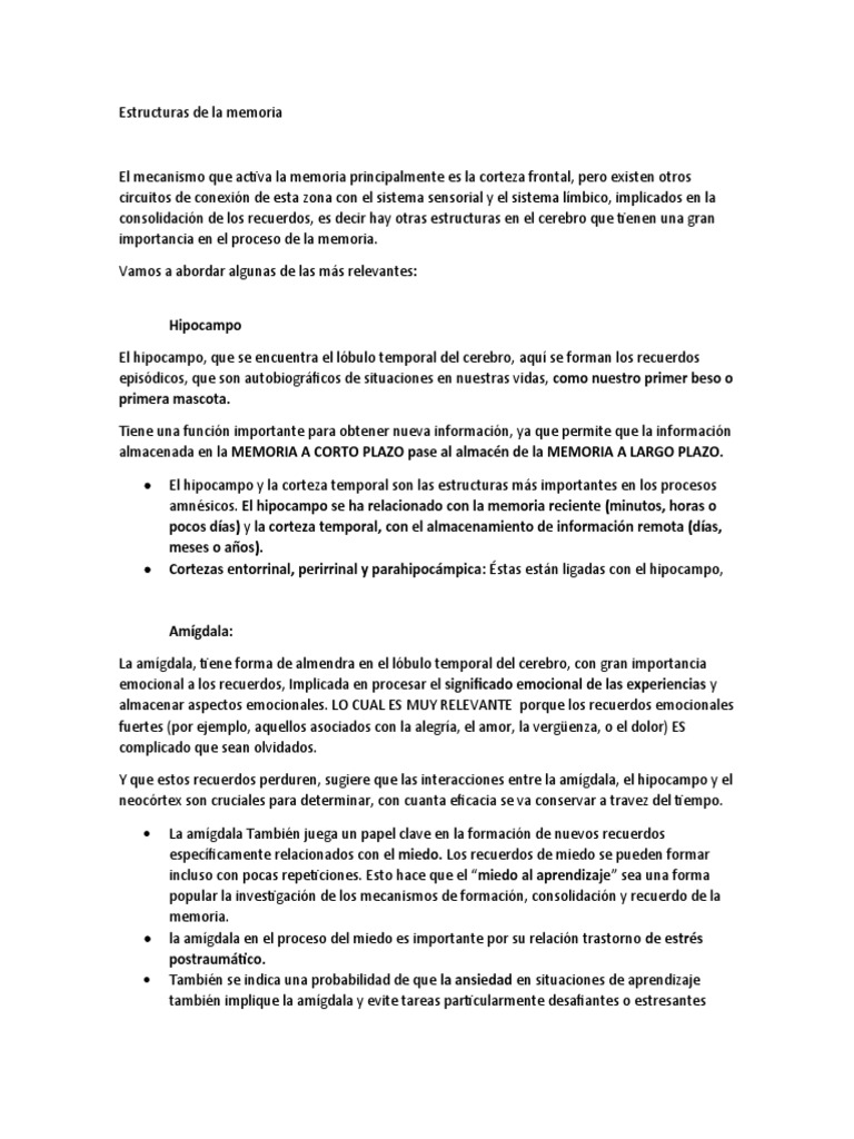 Estructuras De La Memoria Pdf Memoria Cerebro