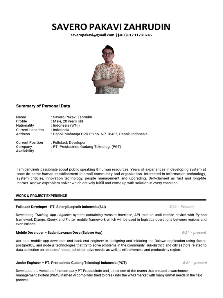 Profile and Work Experience of a Promising Young Fullstack Developer and Community Leader from ...