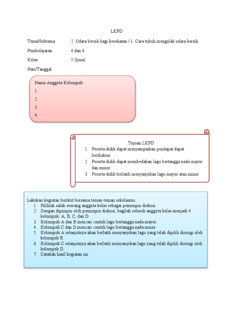 LKPD Kelas 5 Tema 2 ST 1 PB 4&6 | PDF
