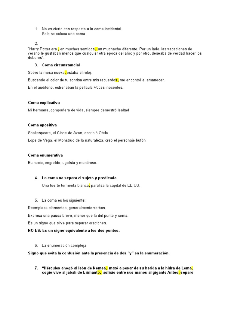Uso y ejemplos de la coma en español | PDF | Puntuación | Mecánica del ...